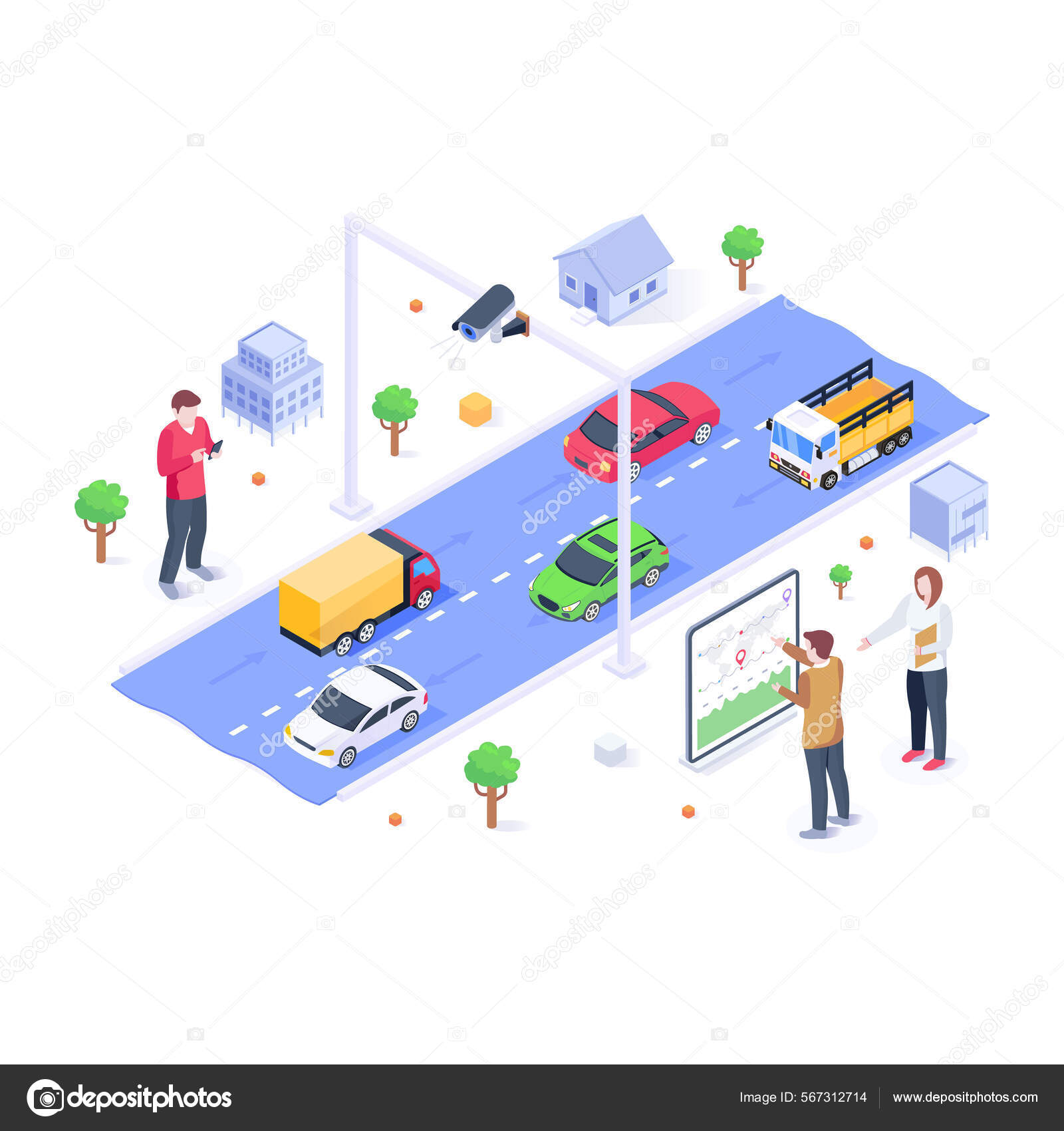 Caricatura Tráfico Carretera Ilustración Vectores Vector de stock ...