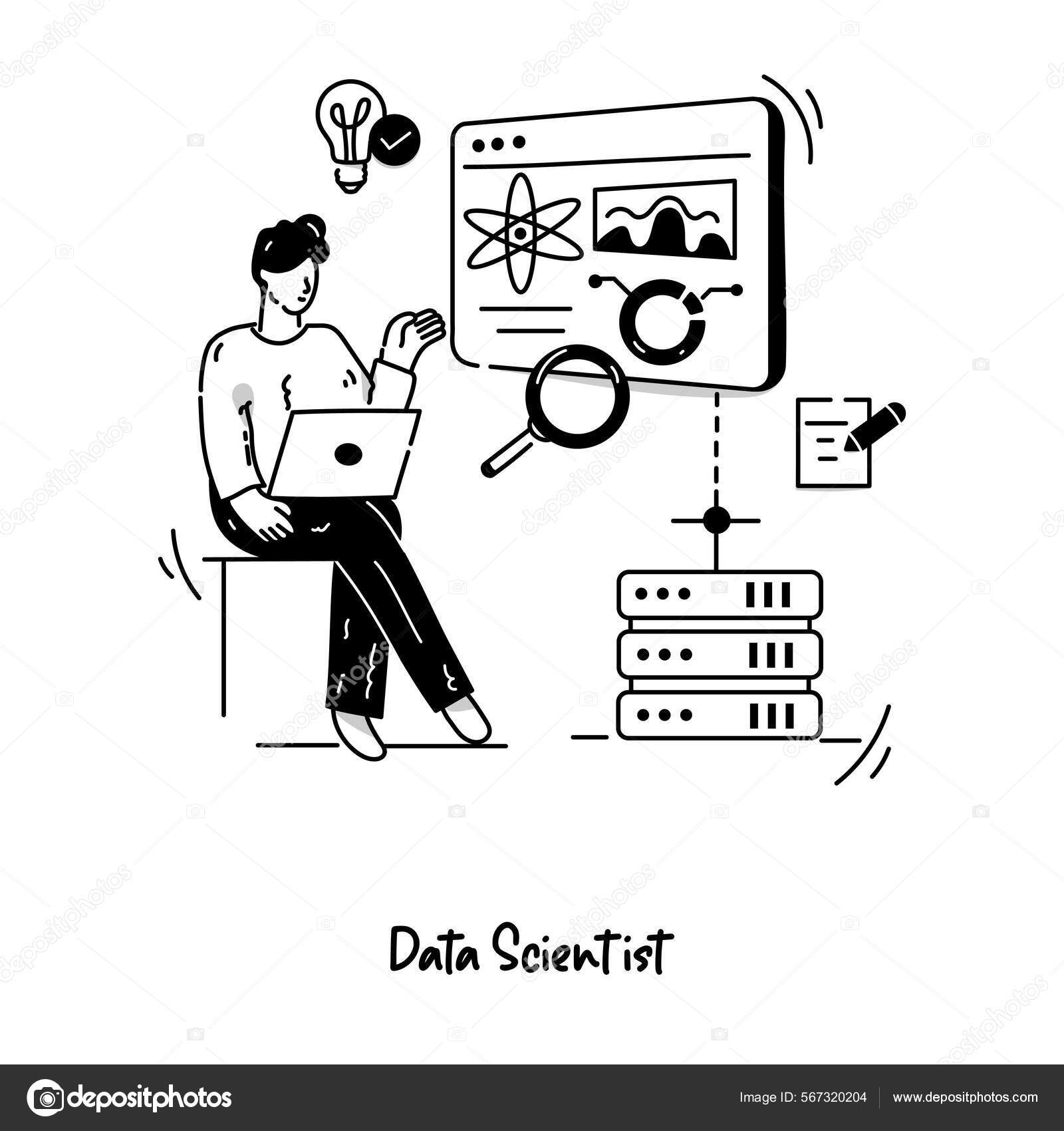 Dibujos Animados Data Scientist Ilustración Vectorial Vector de stock ...