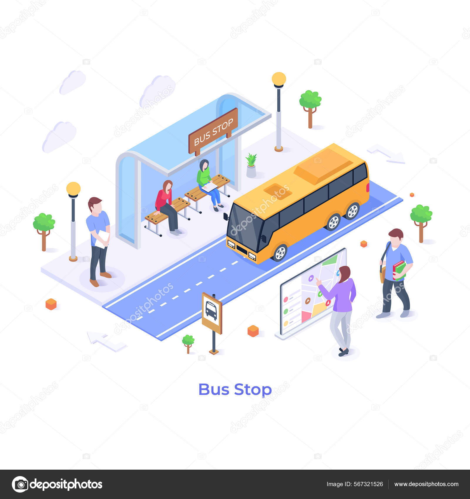 Kartun Bus Stop Ilustrasi Vektor Vektor Stok oleh ©smashingstocks 567321526