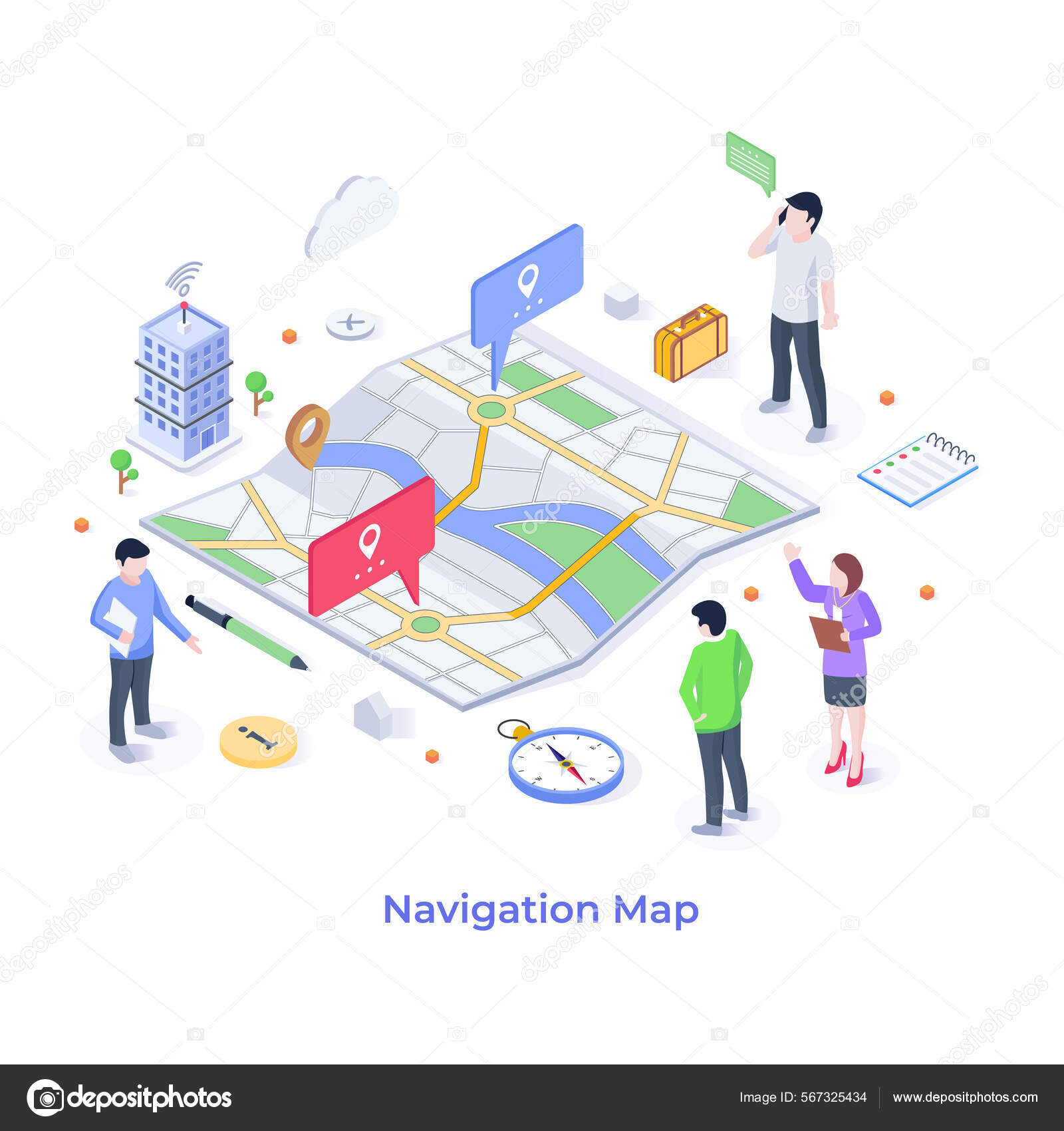 Navigation Map Cartoon Vector Illustration Stock Vector by ...