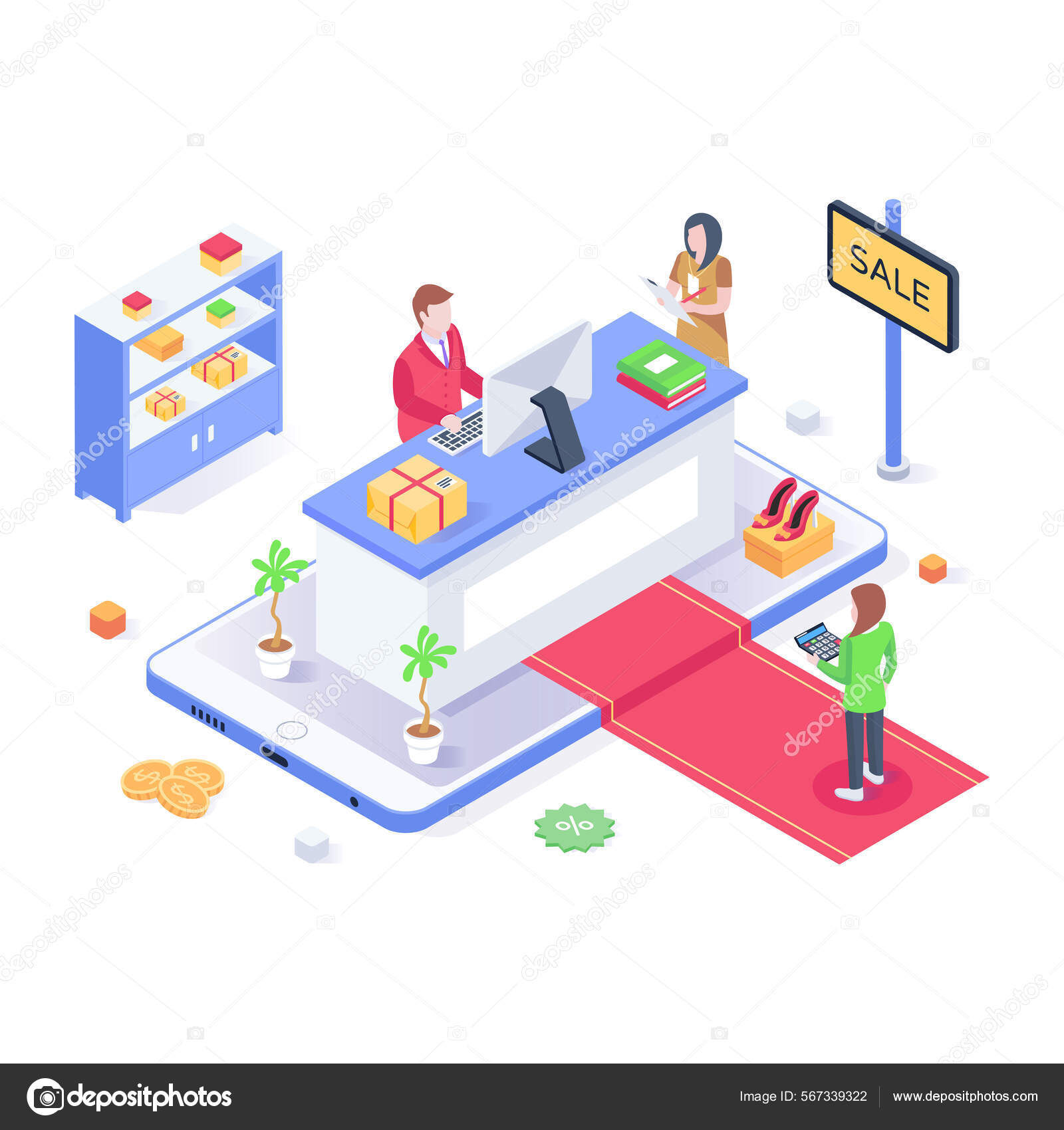 Mobile Shopping Cartoon Vector Illustration Vector de stock #567339322 ...