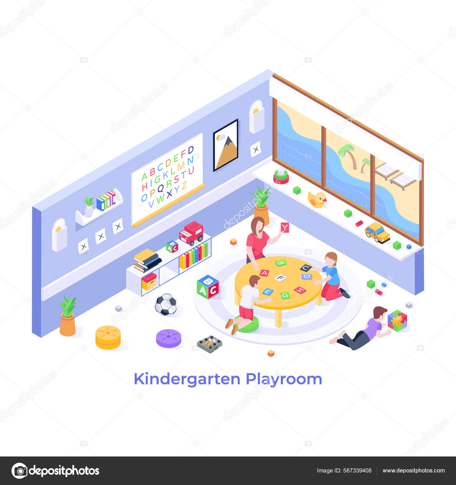 Dagis Lekrum Tecknad Vektor Illustration — stockvektor av ...