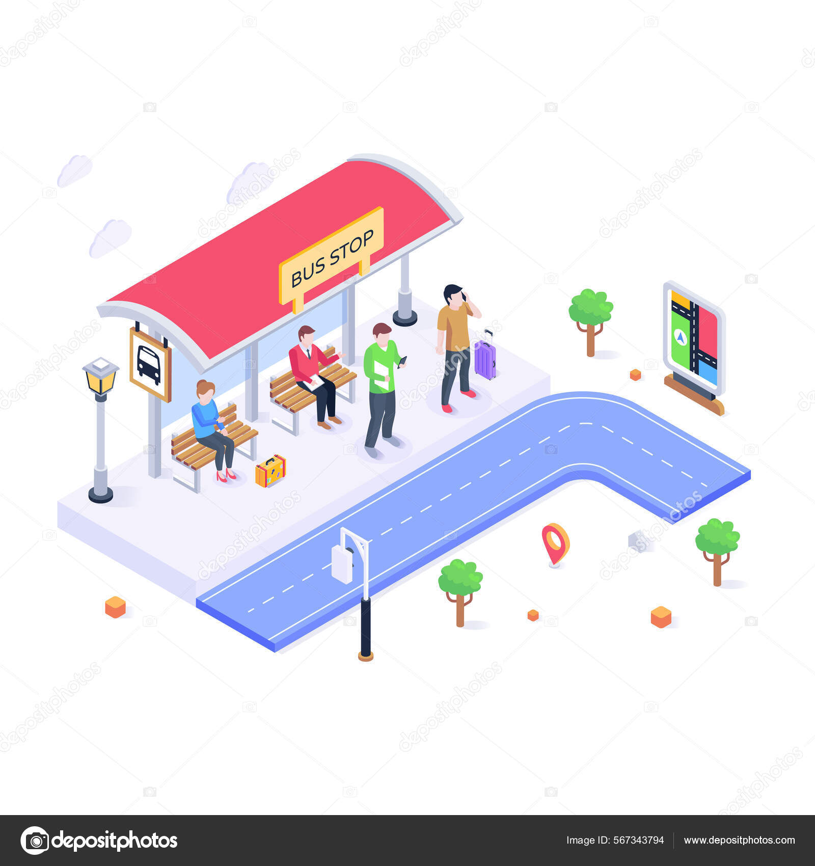 Bus Stop Cartoon Vector Illustration Stock Vector Image by ...