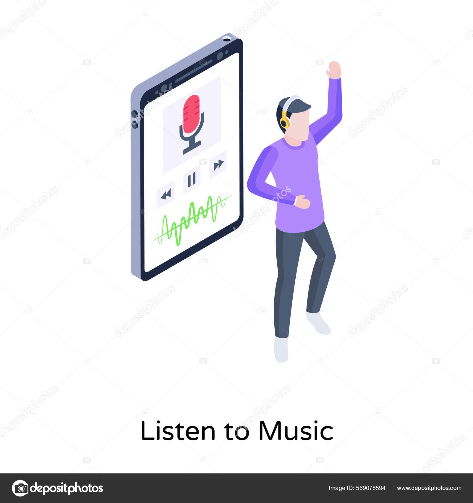 Escuchar Música Dibujos Animados Vector Ilustración Vector de stock por ...