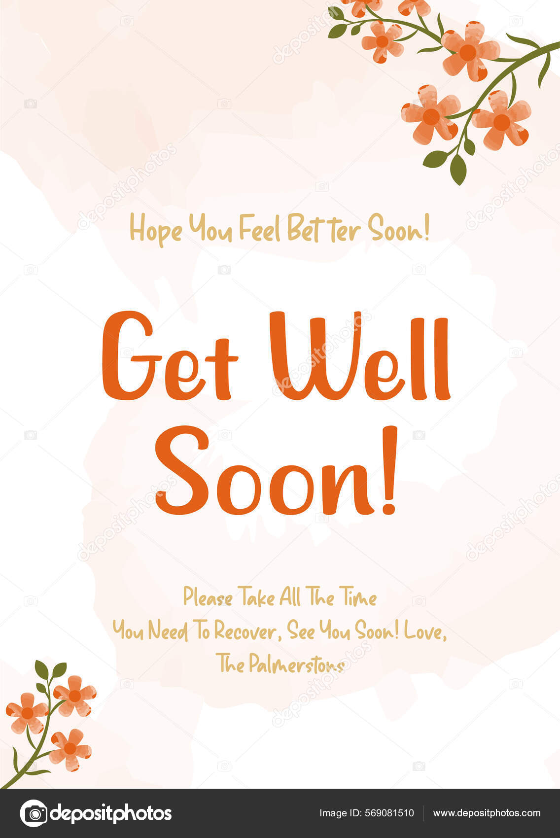 Get Well Soon Banner Flowers Leaves Vector Illustration Stock Vector by ...
