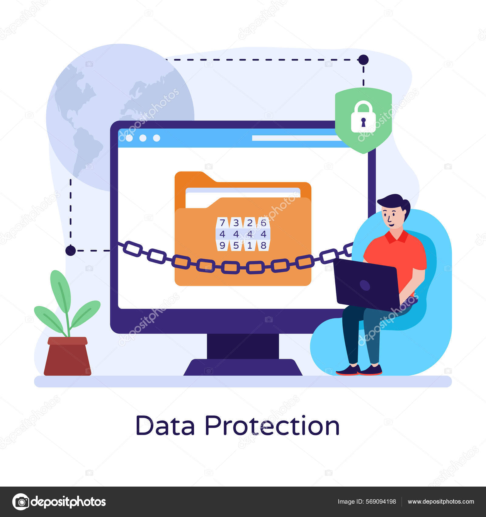 Caricatura Protección Datos Ilustración Vectorial Vector de stock ...