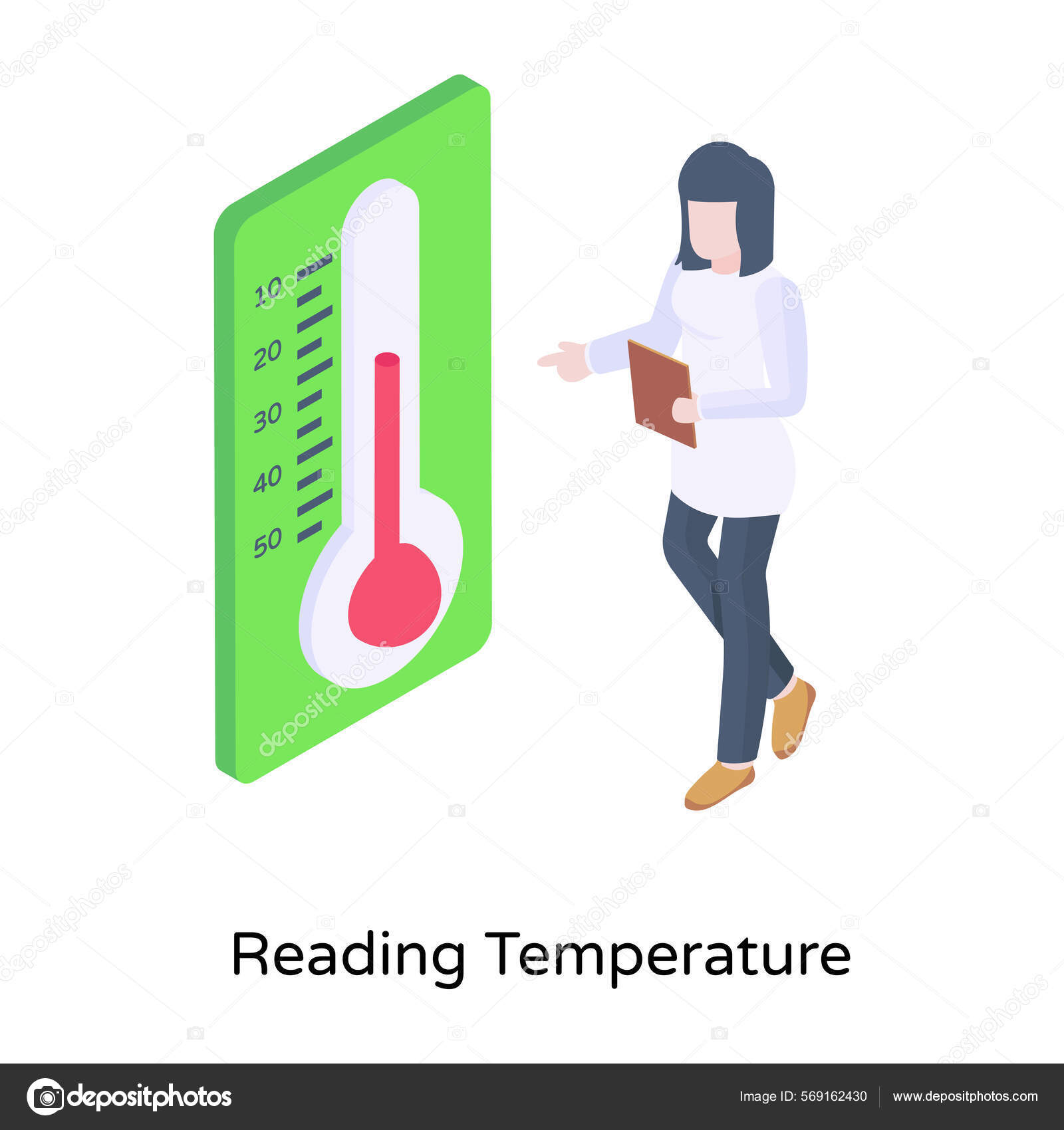 Woman Book Thermometer Reading Temperature Stock Vector Image by ...