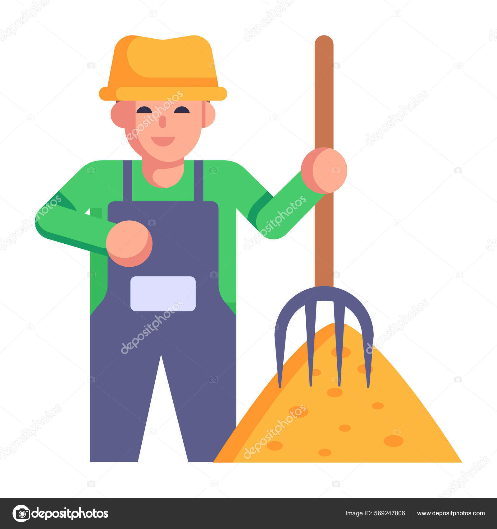 Obrero Construcción Con Horquilla Cerca Pila Ilustración Vector ...