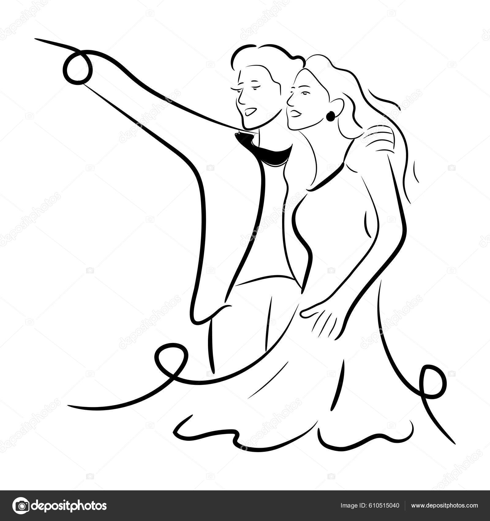 Continuous Line Drawing Couple Dancing Stock Vector Image by ...