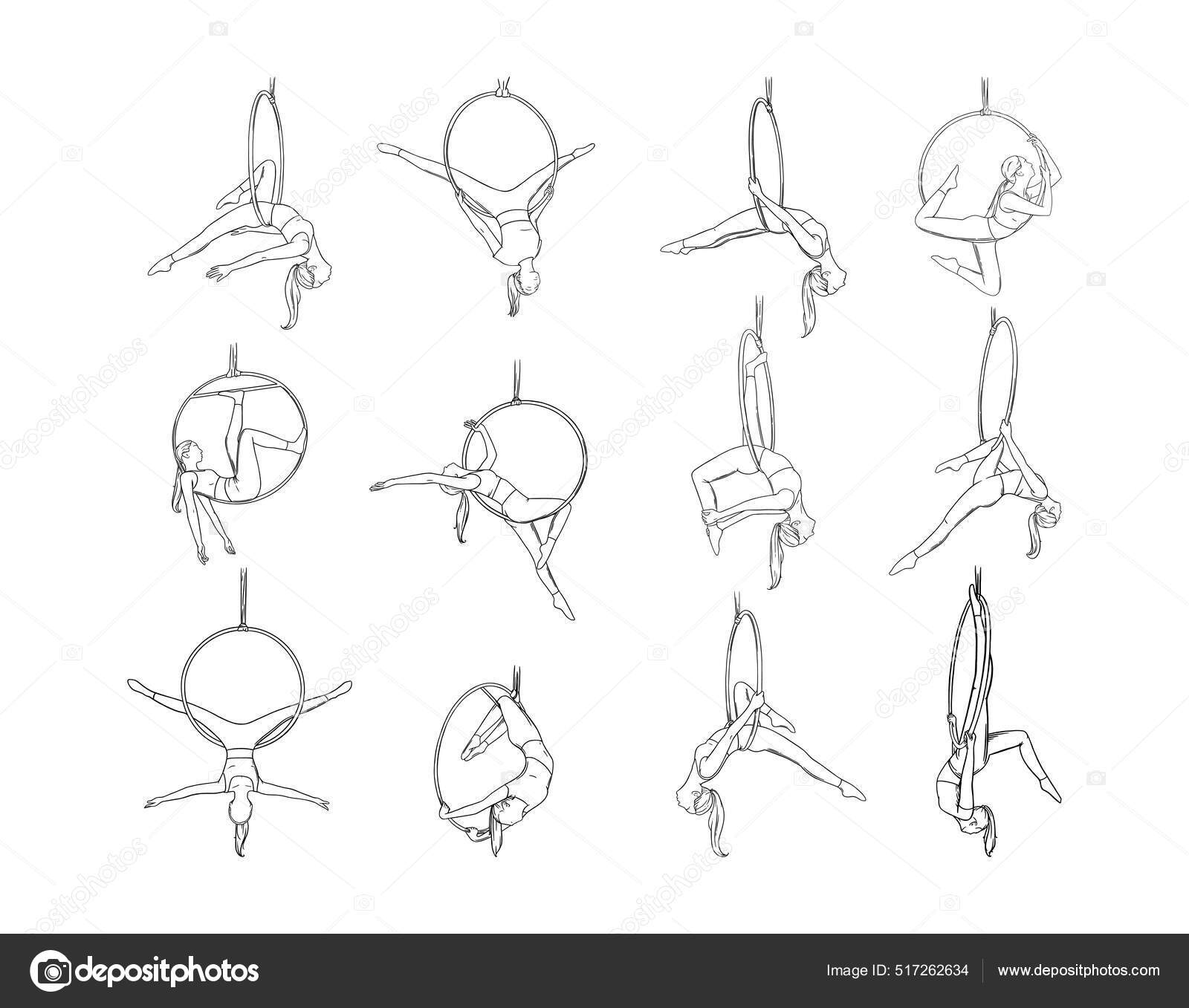 Circus woman acrobat in the aerial ring. Lyra woman gymnast set ...