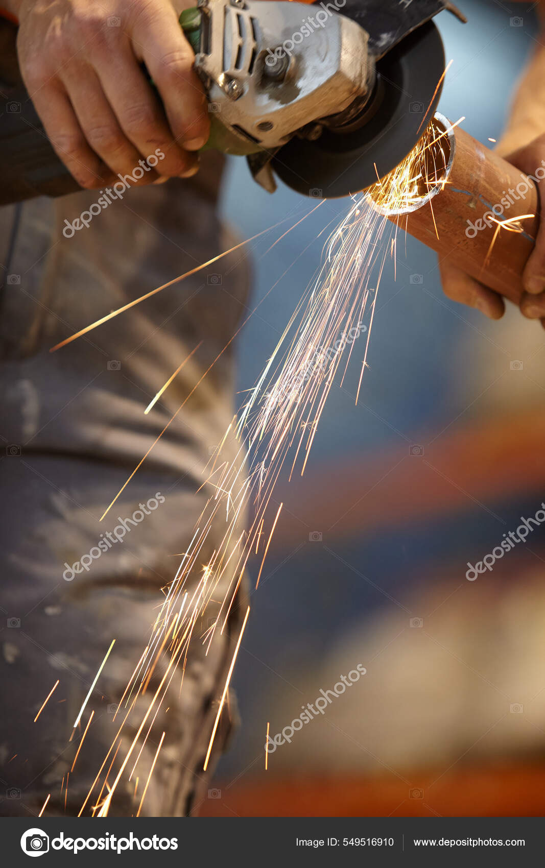 Photo Mechanical Factory Hand Doing Welding Weld Cut Pipe Stock Photo ...