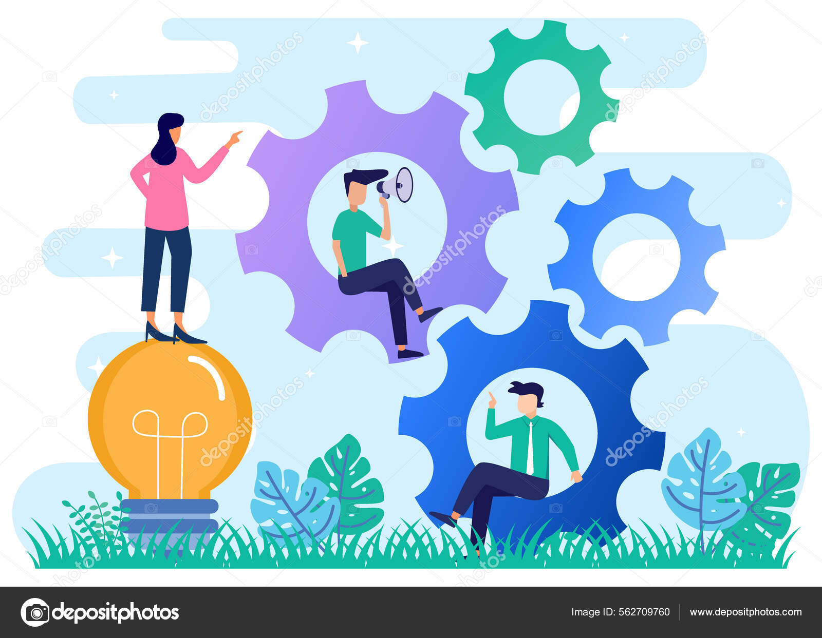 Flat Vector Illustration Work Operation Work Productivity Gear ...