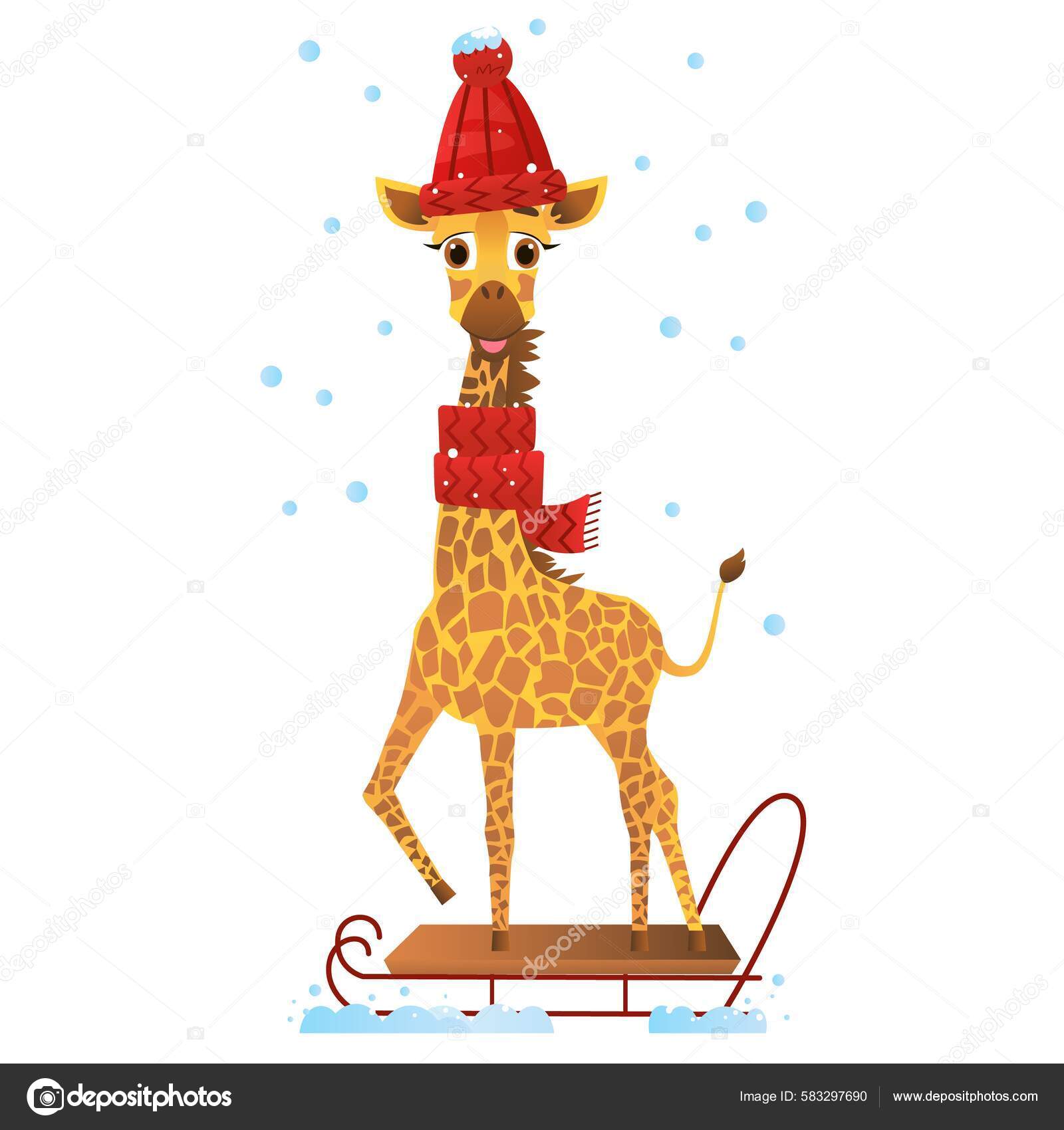 Giraffe Going Sliegh Ride Winter Activities Vector Illustration White ...