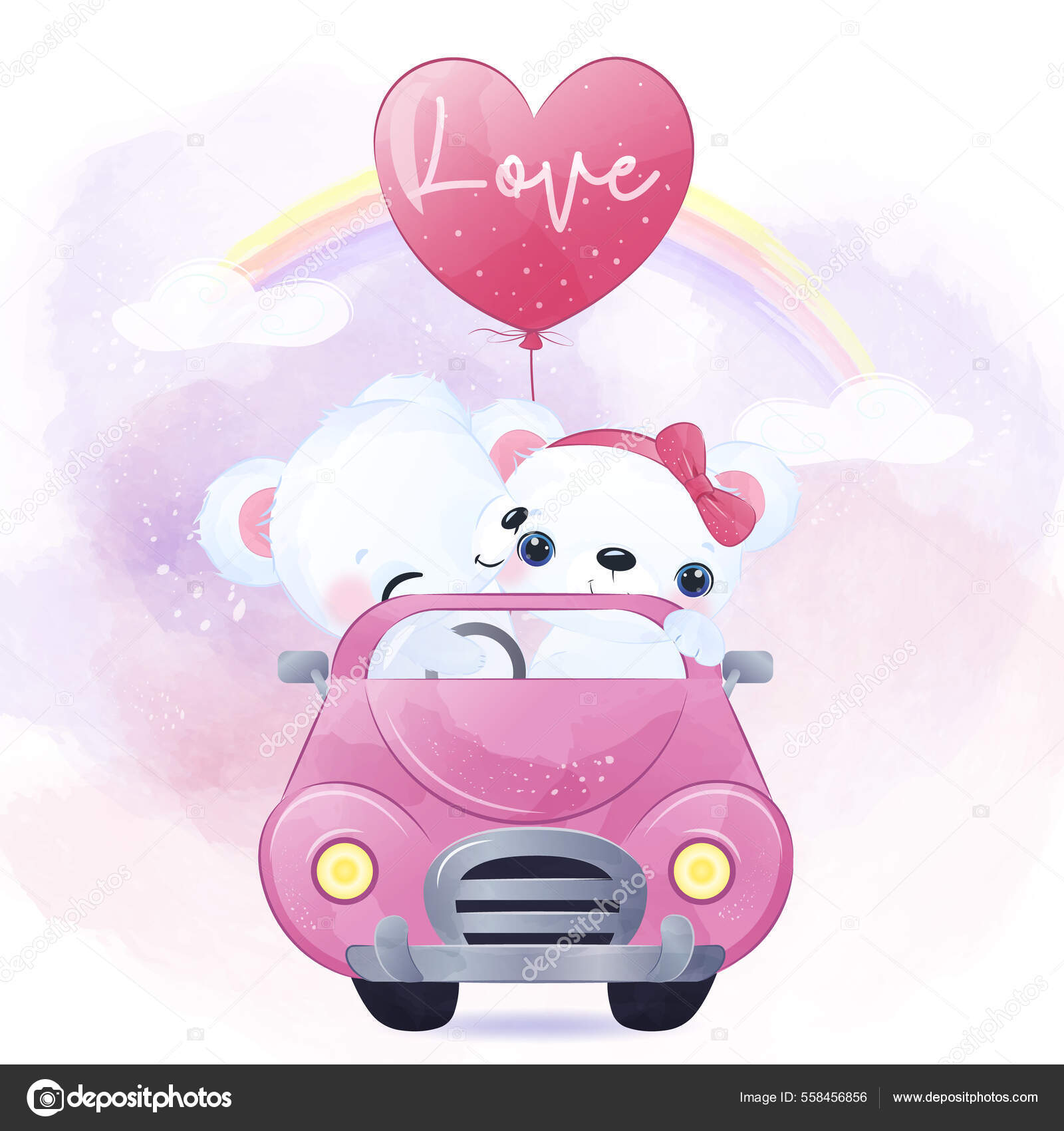 Cute Polar Bear Couple Illustration Valentine Decoration Stock