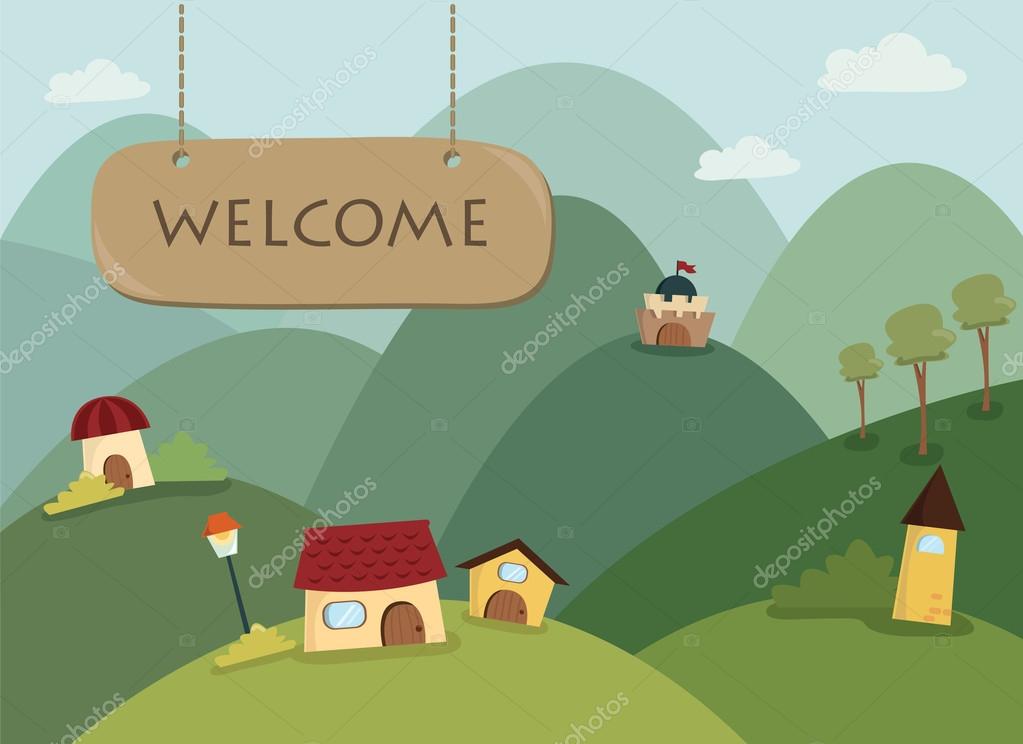 Happy Village Background with Welcome sign — Stock Vector © Arisa_J ...