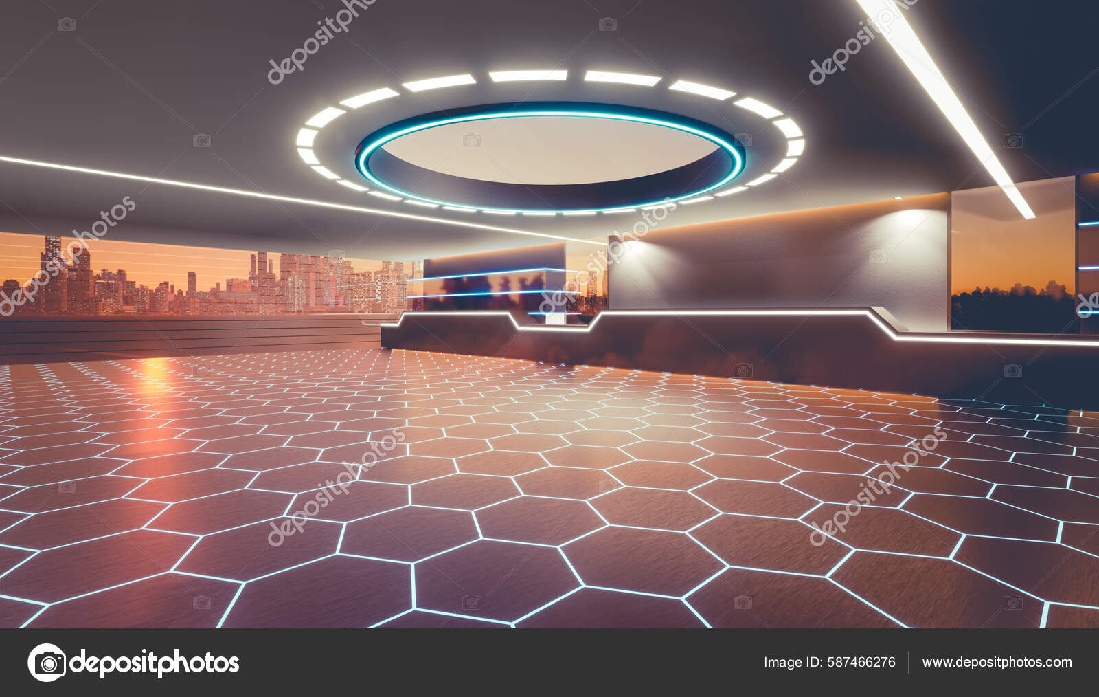 Rendering Empty Space Futuristic Showroom Spaceship Hall Studio ...