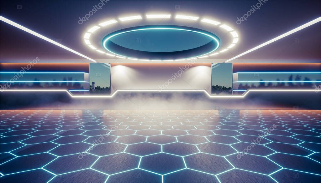 3d representación de espacio vacío dentro de sala de exposición ...