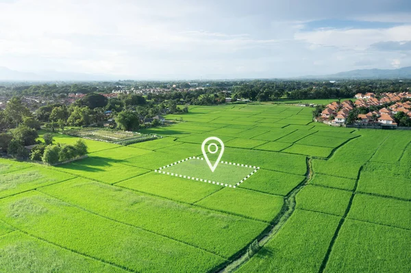 Land plot in aerial view. Gps registration survey of property, real ...