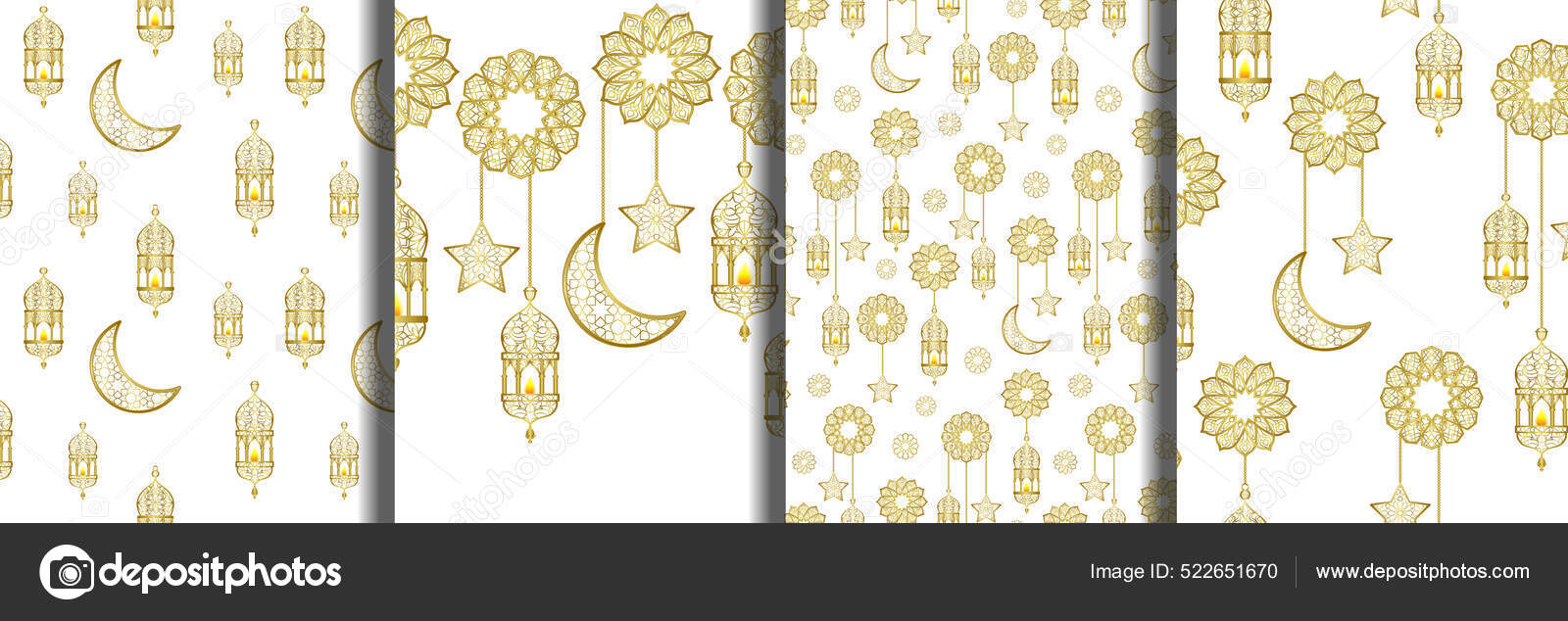 Arabic golden lantern seamless patterns and border set Stock Vector ...