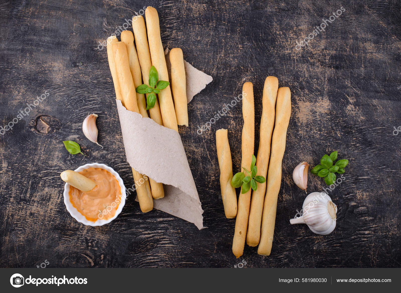 Grissini Italiano Tradicional Palillo Pan Con Ajo — Foto de stock ...