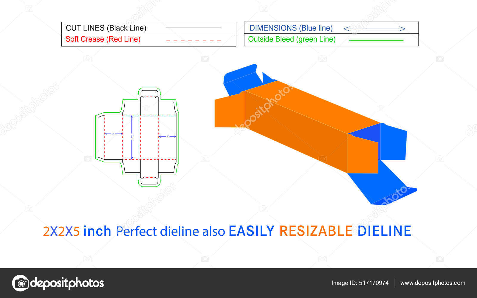 Custom Straight Tuck End Box Packaging 2X2X5 Inch Dieline Template ...