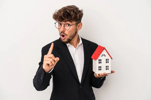 Young Arab Real Estate Man Holding Model House Isolated Isolated Stock ...