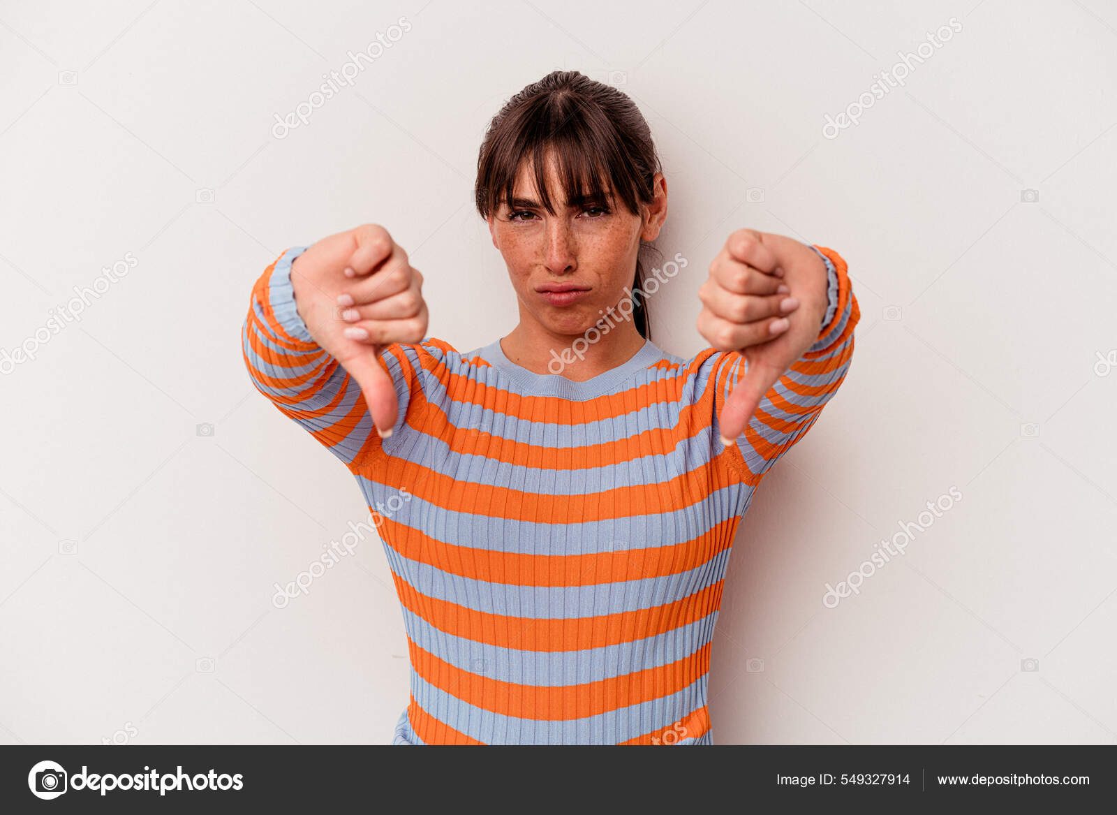 Young Argentinian Woman Isolated White Background Showing Thumb ...
