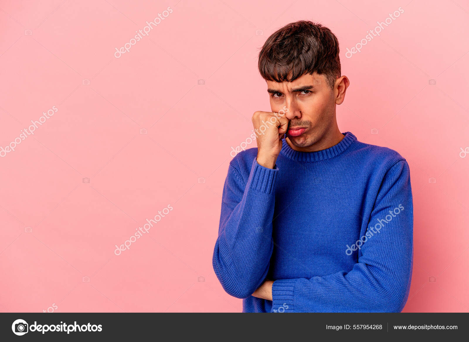 Young Mixed Race Man Isolated Pink Background Who Feels Sad — Stock ...