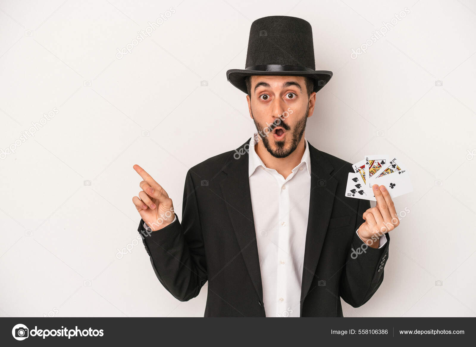 Young Magician Man Holding Magic Card Isolated White Background ...