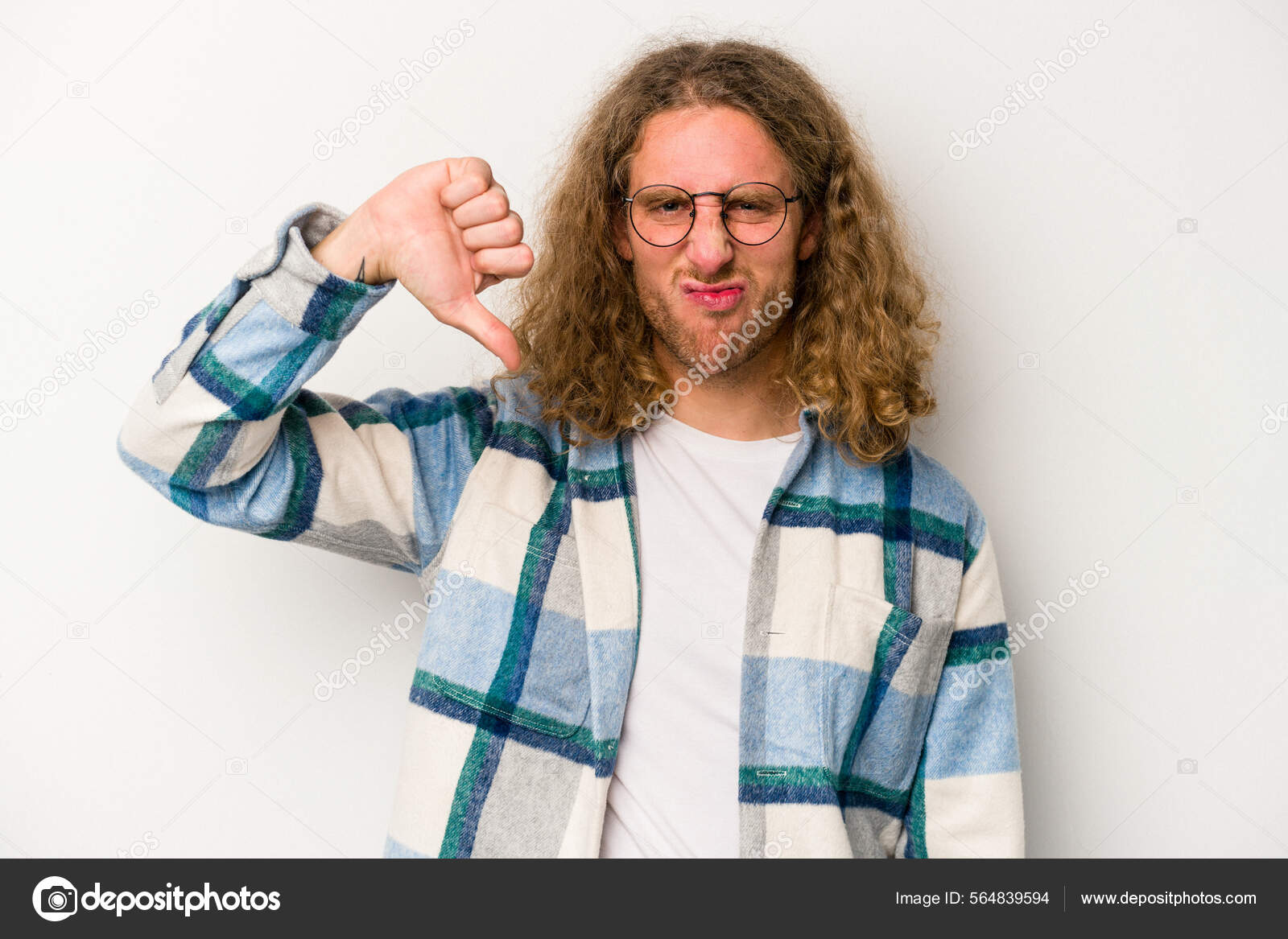 Young Caucasian Man Isolated White Background Showing Thumb Expressing ...