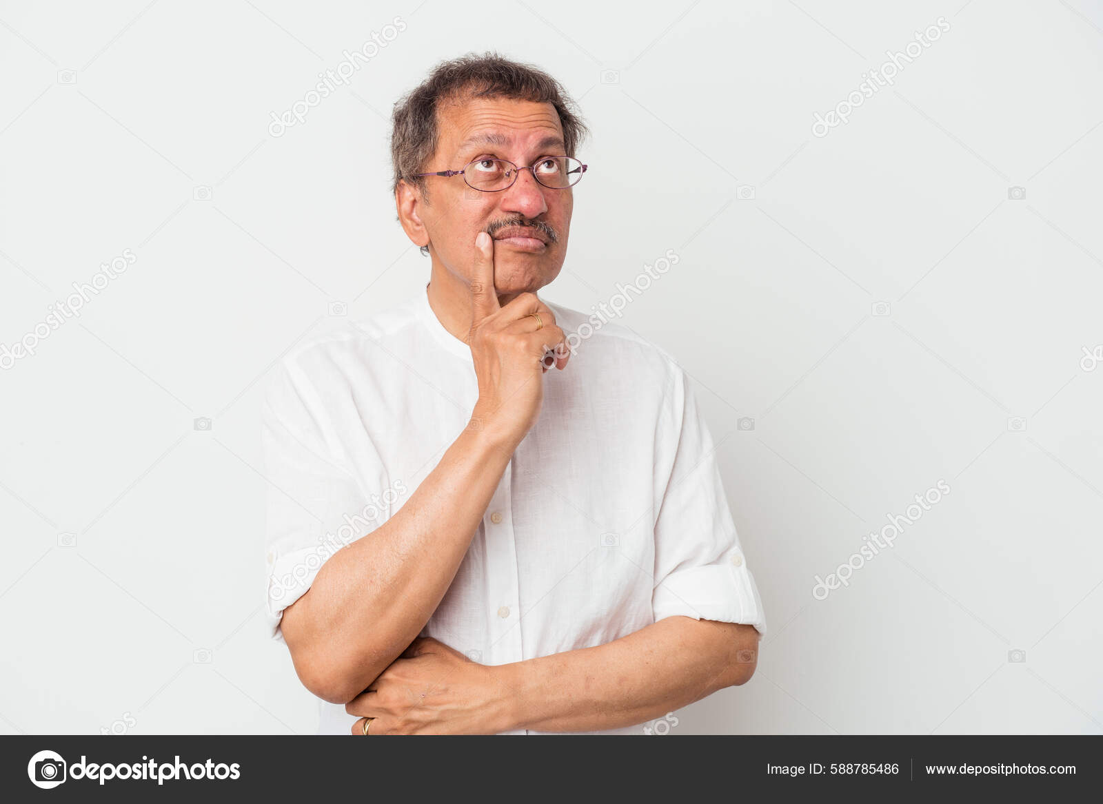 Middle Aged Indian Man Isolated White Background Contemplating Planning ...