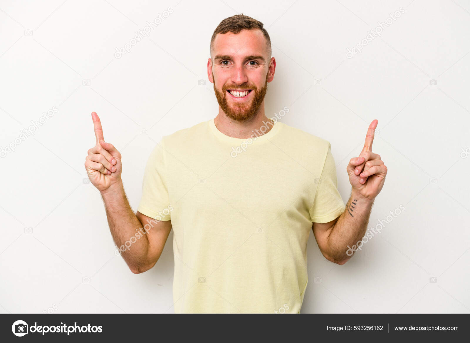 Young Caucasian Man Isolated White Background Indicates Both Fore ...