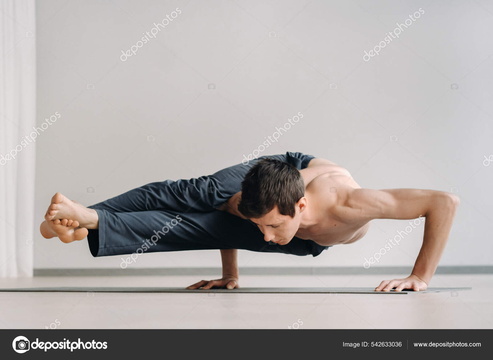 Man Bony Torso Trains Lying Doing Handstand Gym Stock Photo by ...