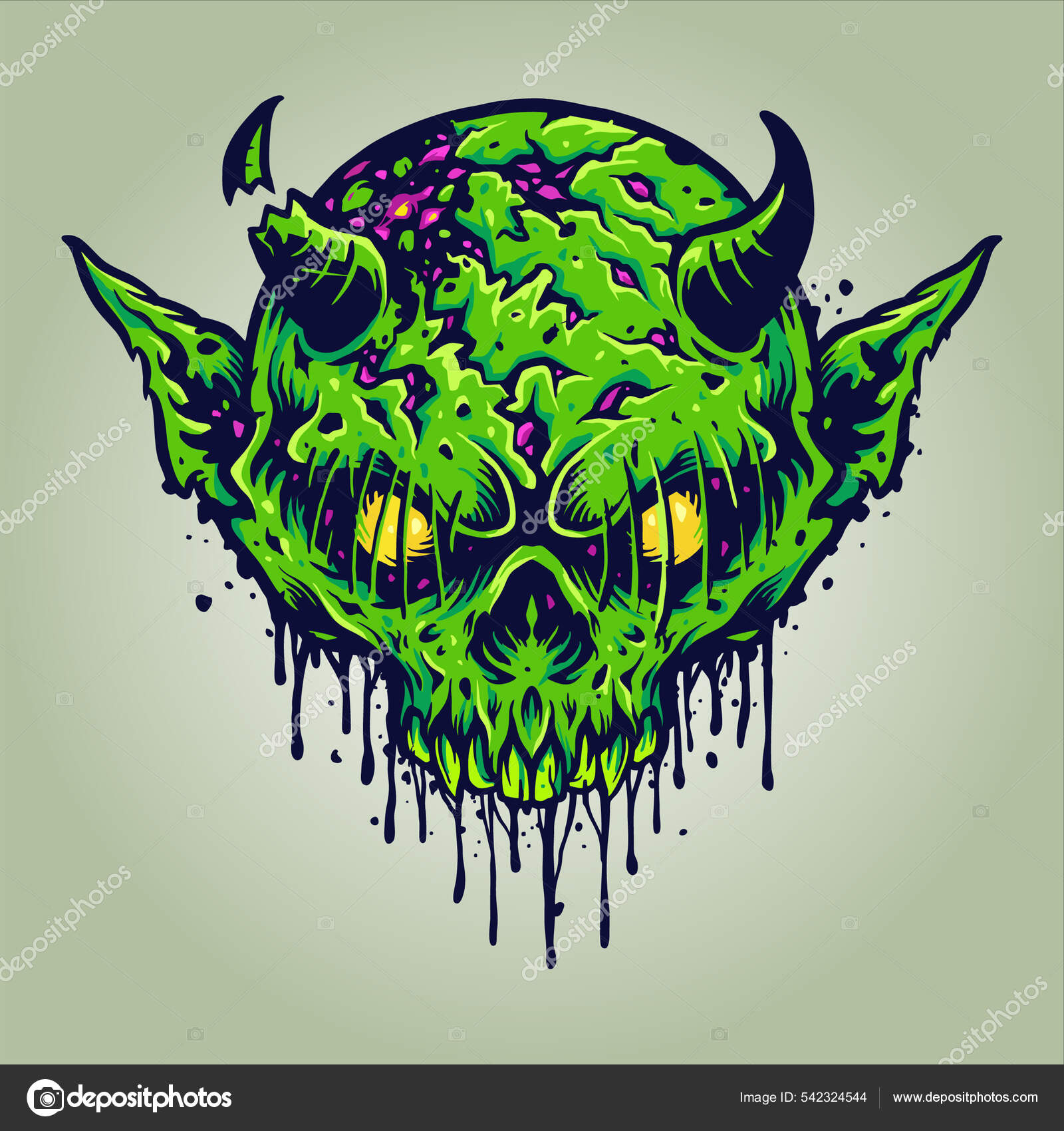Zombie Skull Head Green Devil Vector Ilustraciones Para Trabajo Logotipo Vector de stock por ...