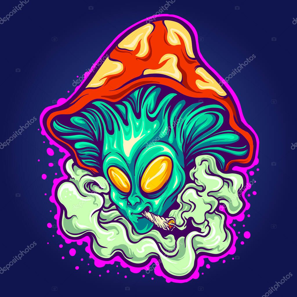 Alien Head Fungus Weed Smoking Ilustraciones vectoriales para su ...
