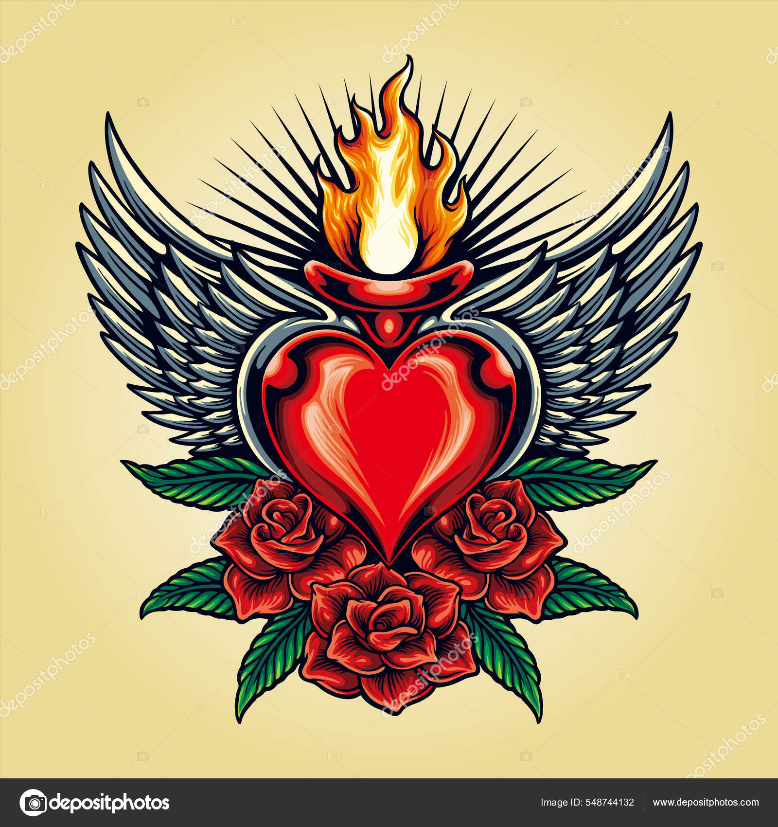 Heart Love Flying Rose Flower Blossom Vector Illustrations Your Work ...