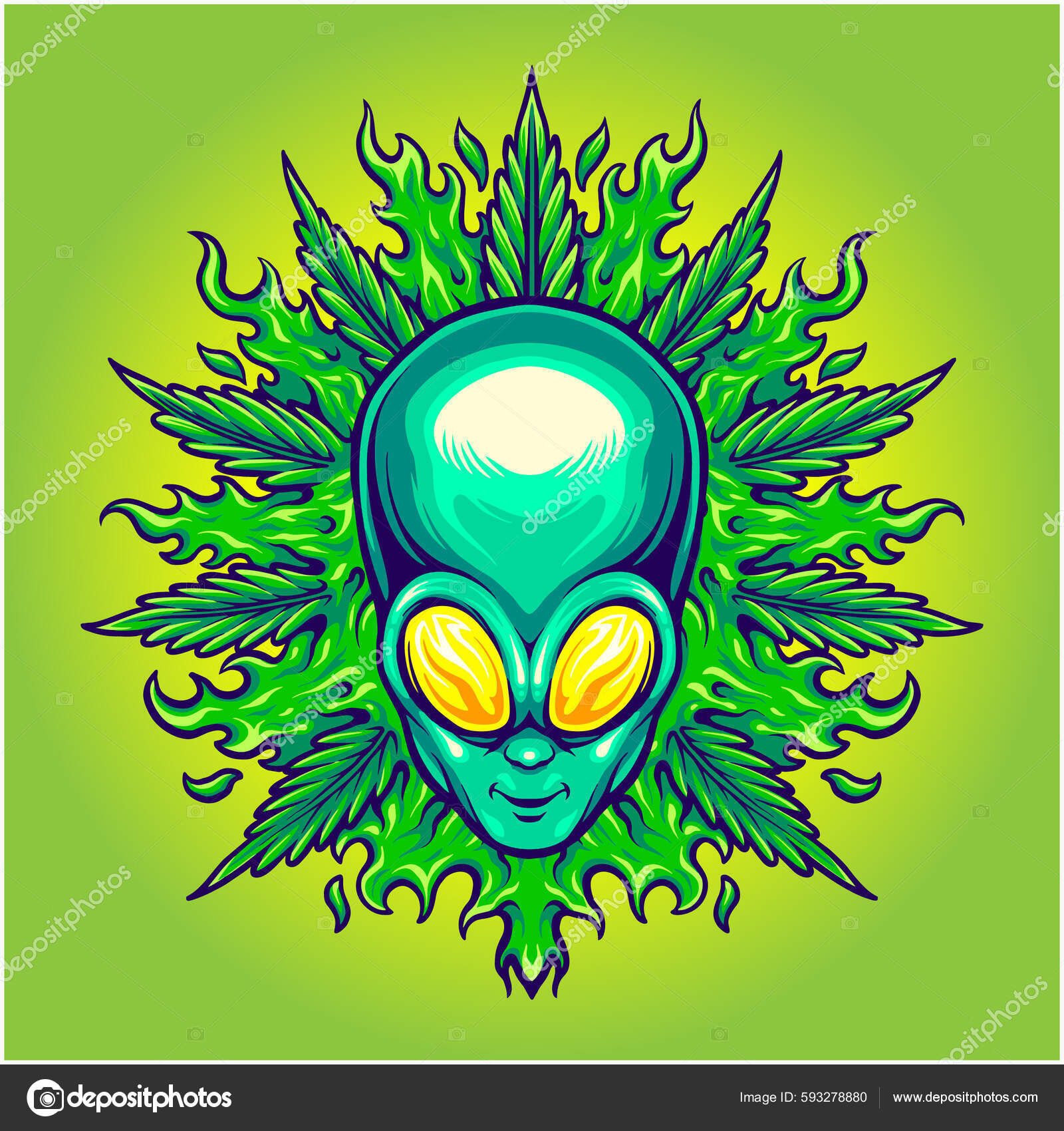Alien Head Weed Leaf Vector Illustrations Your Work Logo Merchandise ...