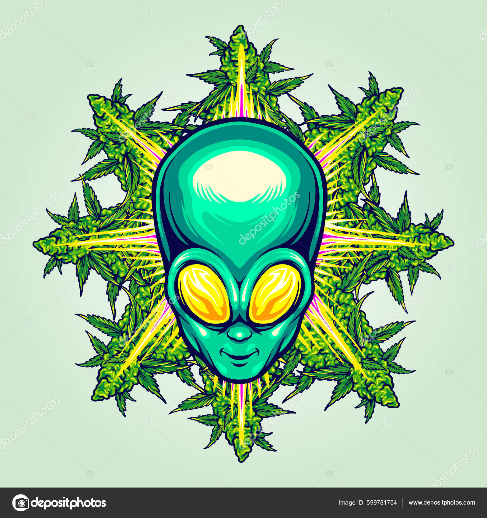Alien Head Cannabis Leaf Vector Illustrations Your Work Logo ...