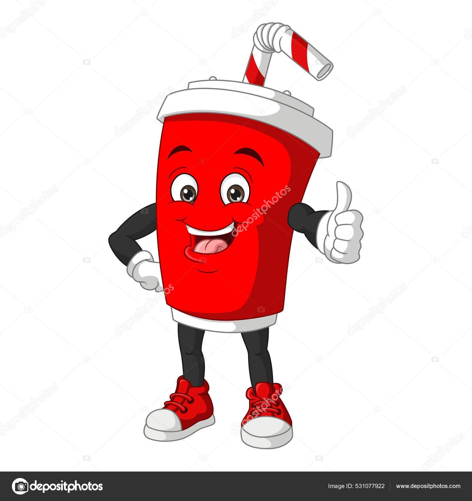 Vector Ilustración Mascota Taza Refresco Dibujos Animados Dando Pulgar ...