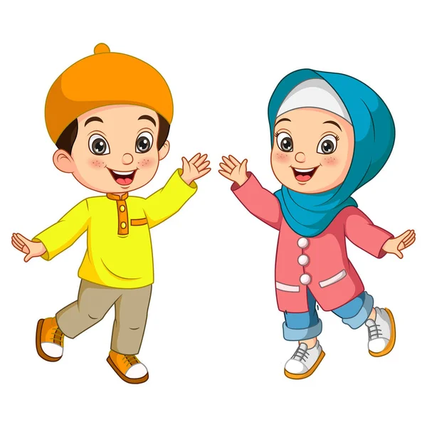 Vektor Ilustrasi Happy Muslim Gadis Kartun Latar Belakang Putih Vektor ...