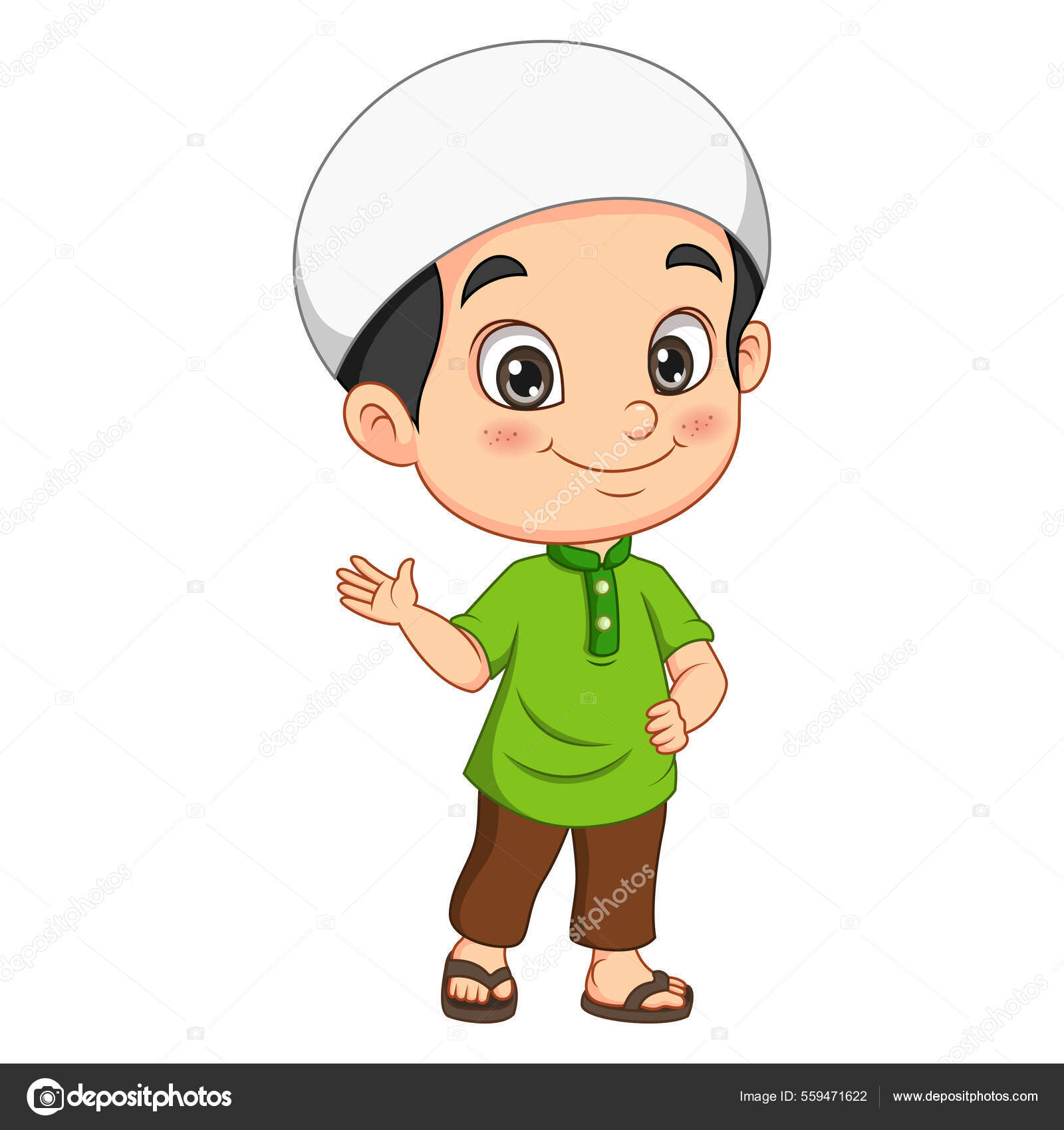 Vector Illustration Happy Muslim Boy Cartoon Waving Hand Stock Vector ...