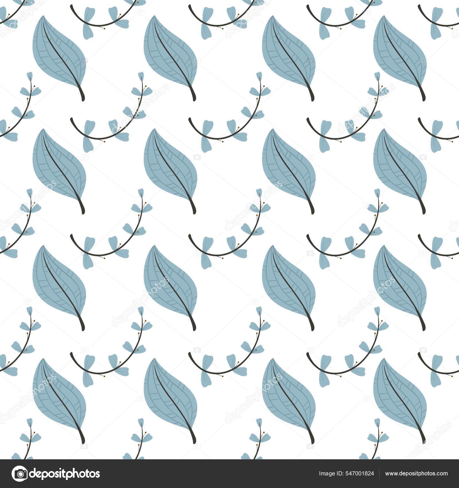 Simple Cute Floral Pattern Beautiful Little Blue Leaves Plant White ...