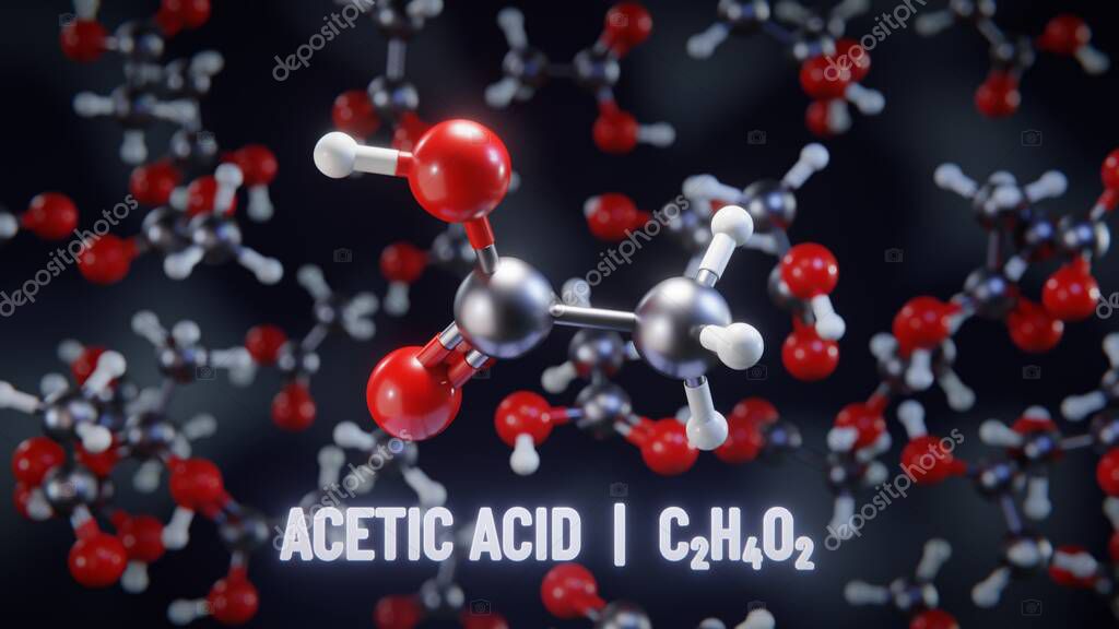 Estructura molecular del ácido acético (ácido etanoico). Ilustración 3D ...