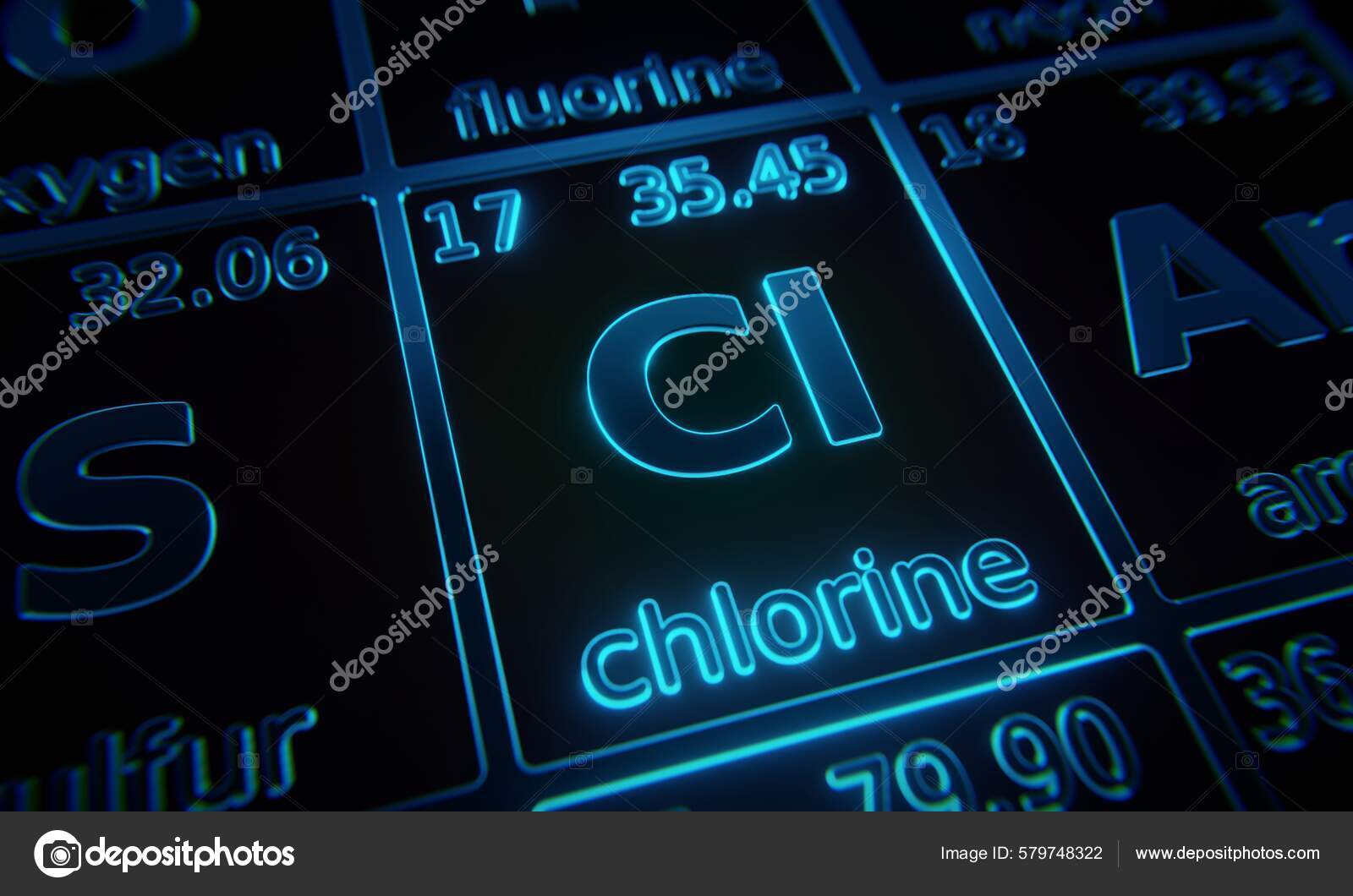 Focus Chemical Element Chlorine Illuminated Periodic Table Elements ...