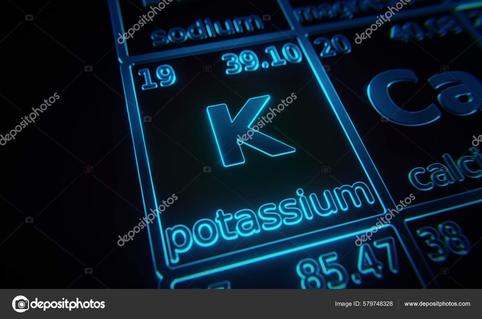Focus Chemical Element Potassium Illuminated Periodic Table Elements ...
