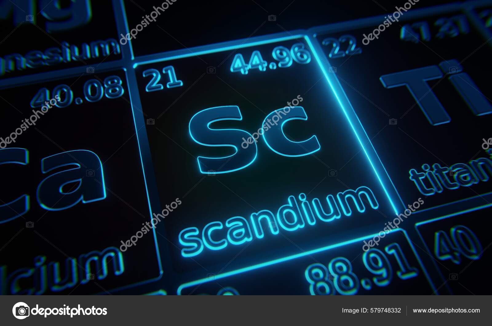 Focus Chemical Element Scandium Illuminated Periodic Table Elements ...