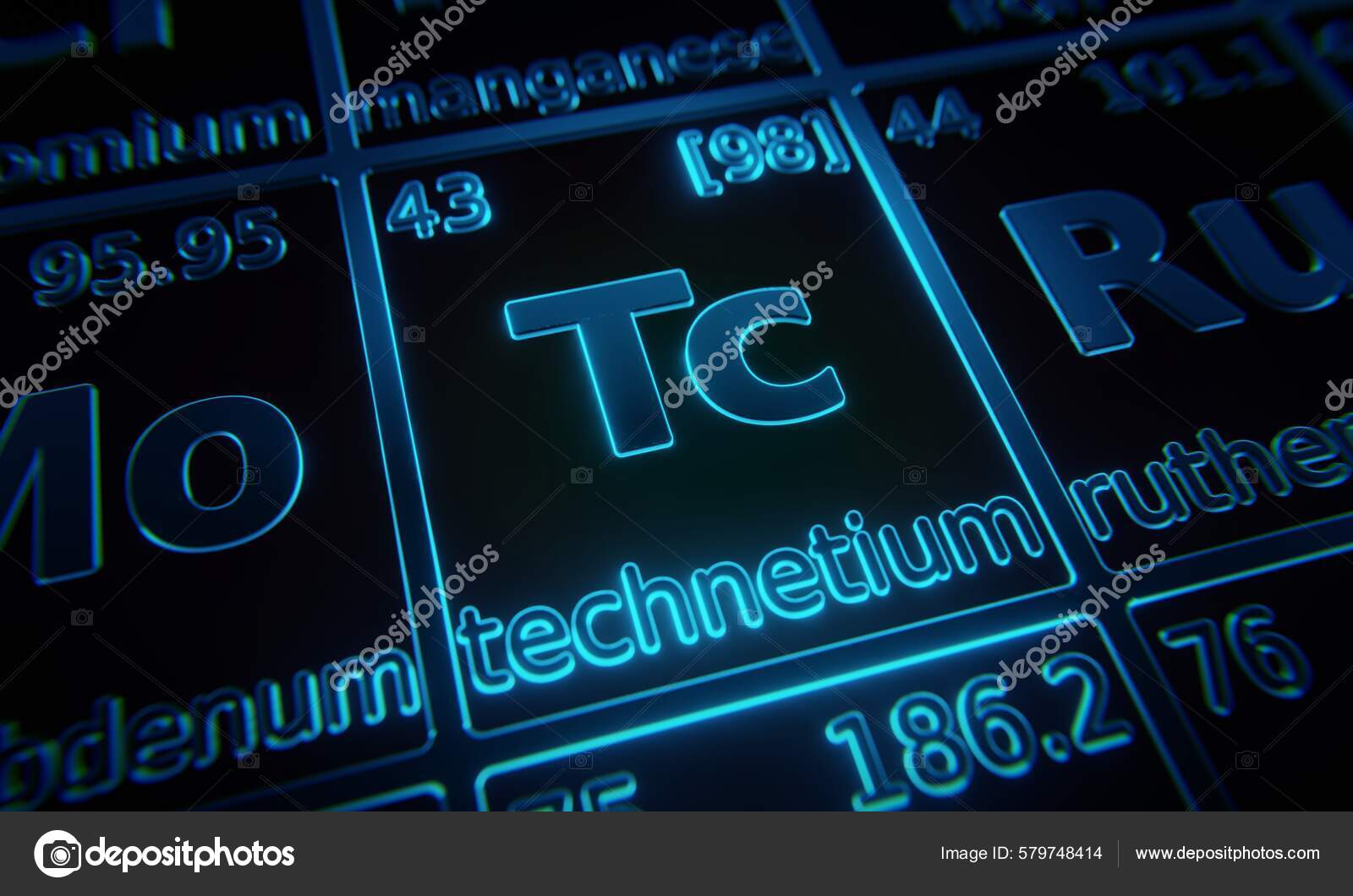 Focus Chemical Element Technetium Illuminated Periodic Table Elements ...