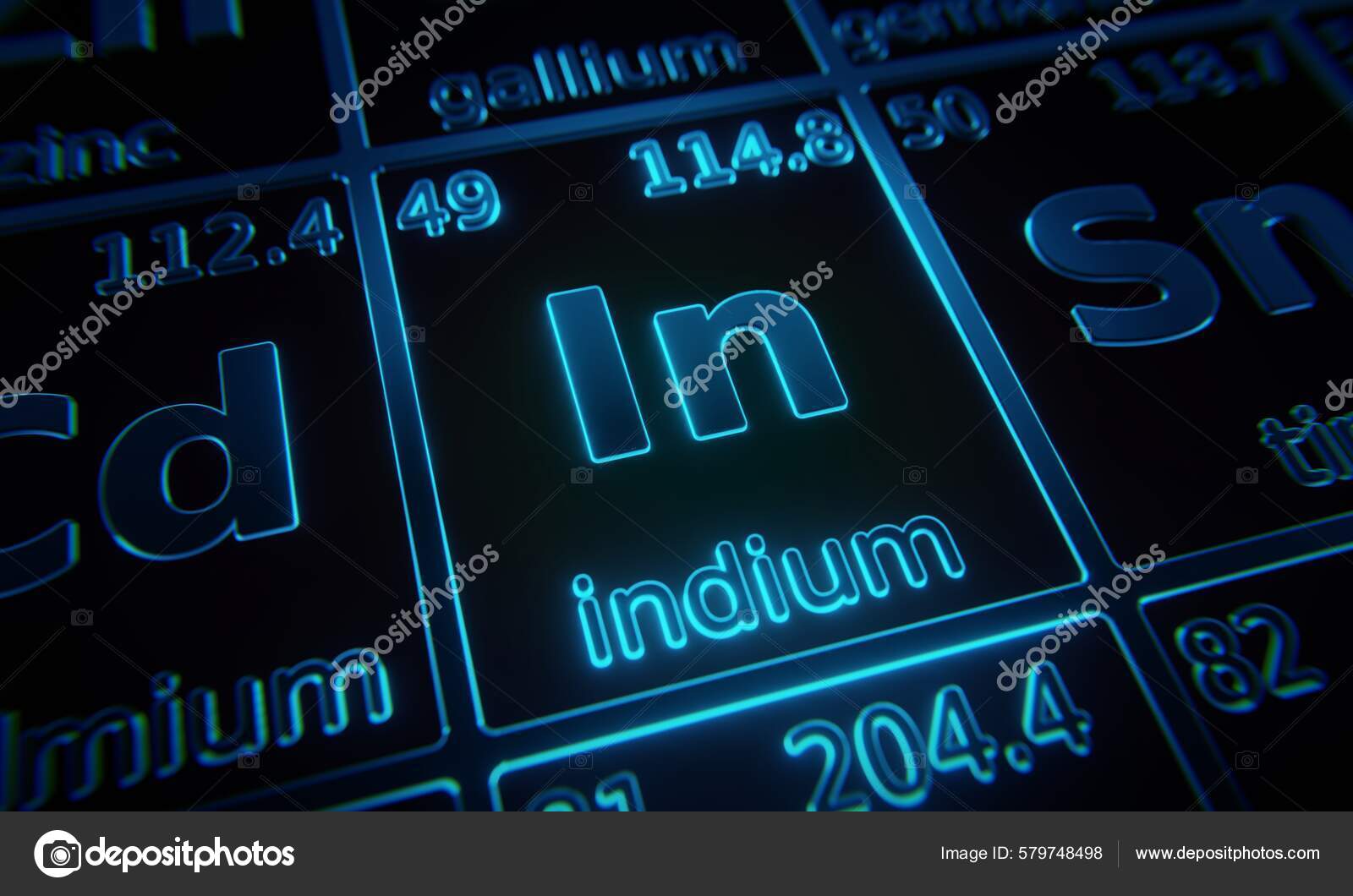 Focus Chemical Element Indium Illuminated Periodic Table Elements Rendering — Stock Photo ...