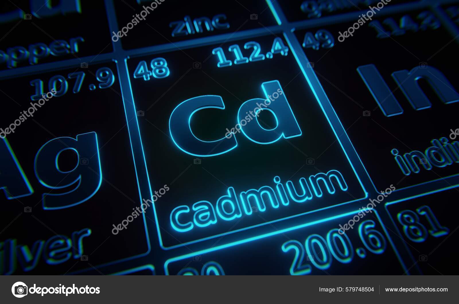 Focus Chemical Element Cadmium Illuminated Periodic Table Elements ...