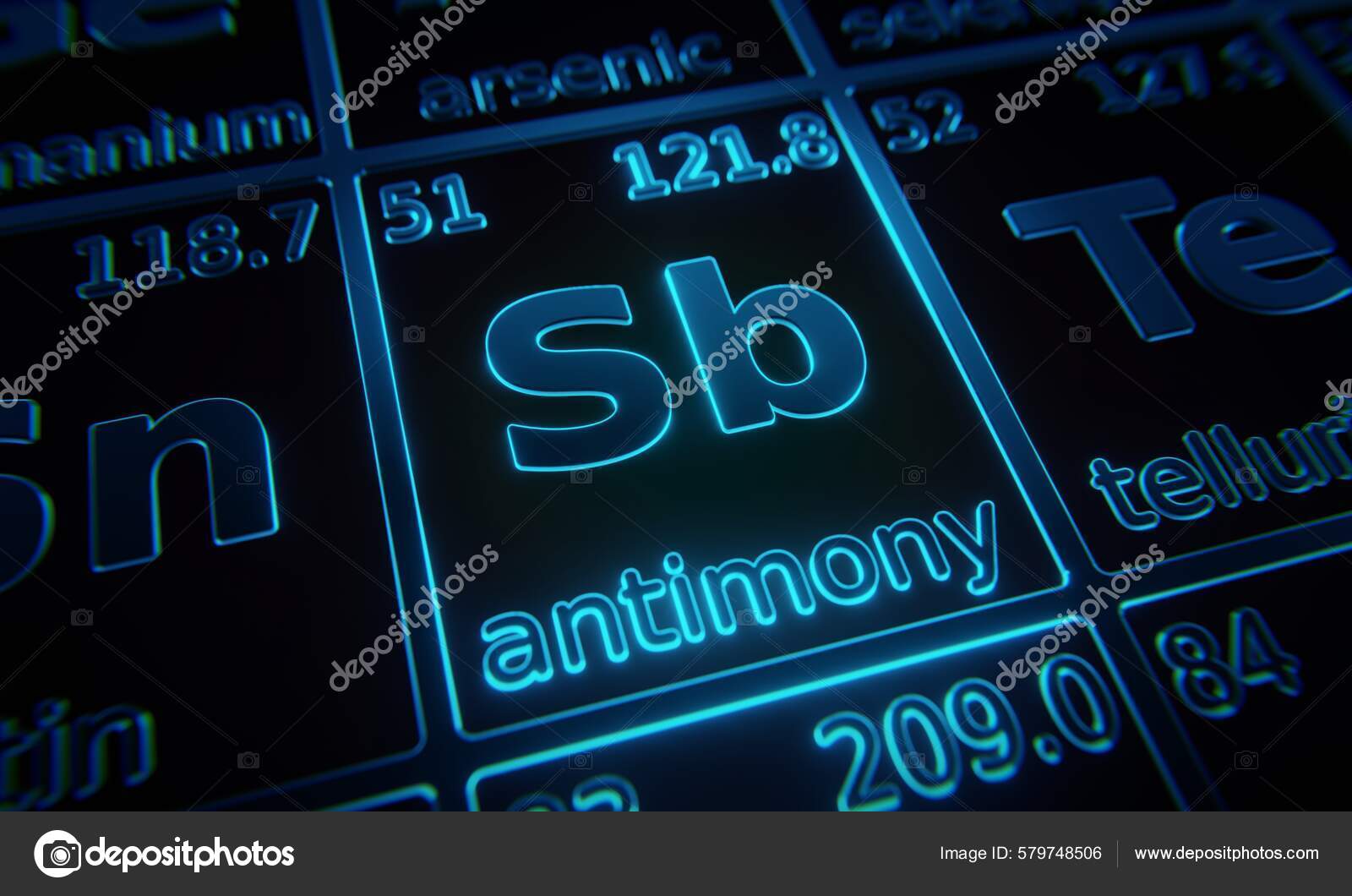 Focus Chemical Element Antimony Illuminated Periodic Table Elements ...